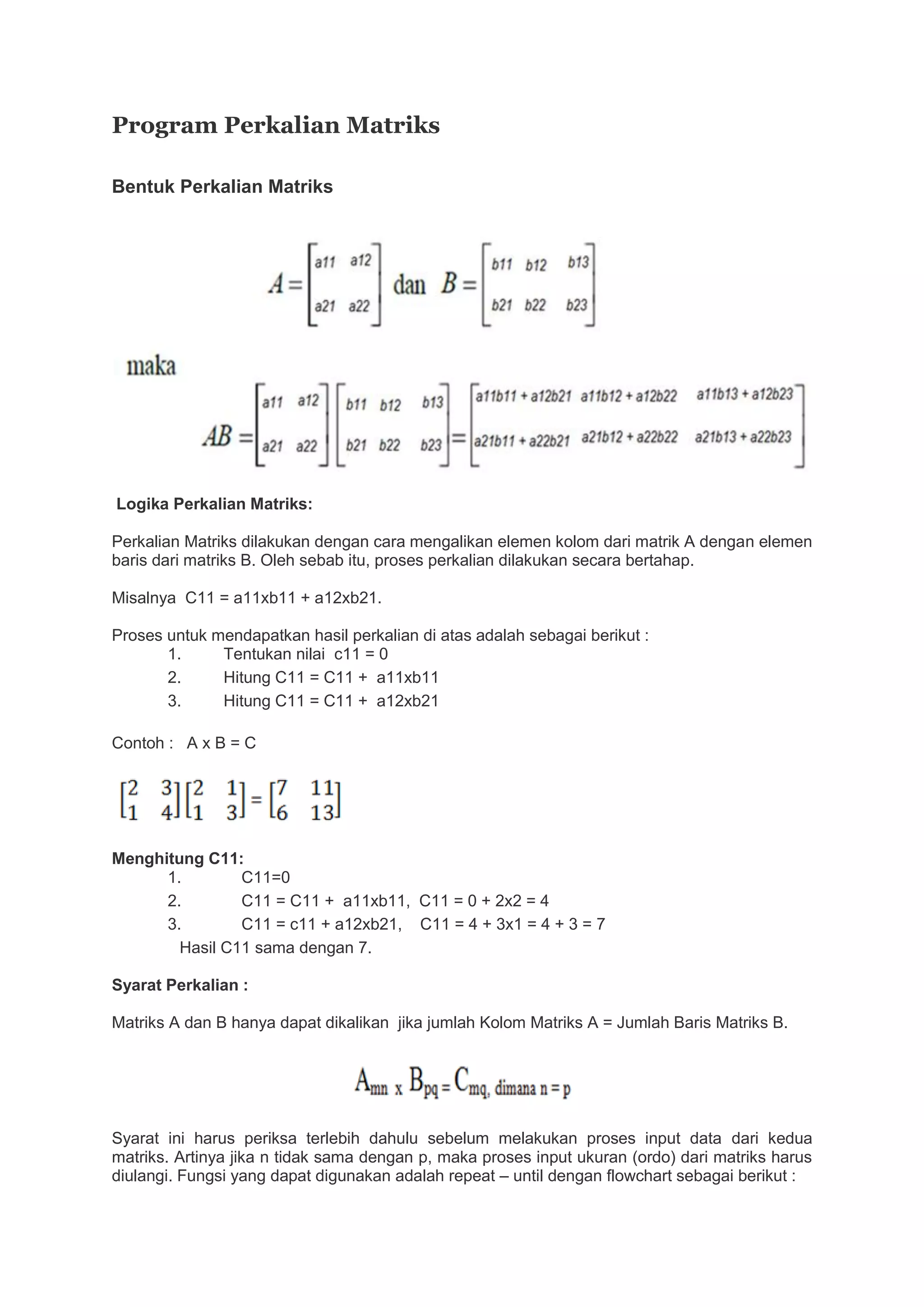 Program dan Flowchart Perkalian Matriks | PDF Program dan Flowchart Perkalian Matriks | PDF