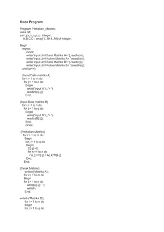 Program dan Flowchart Perkalian Matriks | PDF