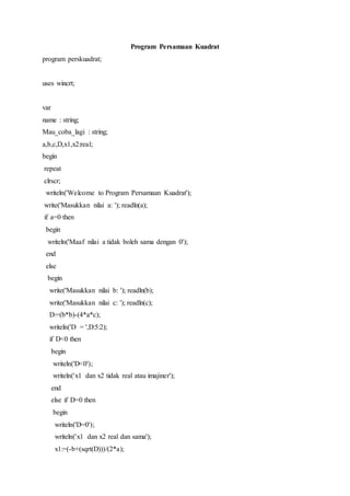 Program persamaan kuadrat | PDF