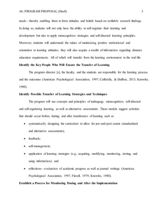 EDUC 8103-6: A6: Program Proposal Section 3: Transfer of Learning | DOCX