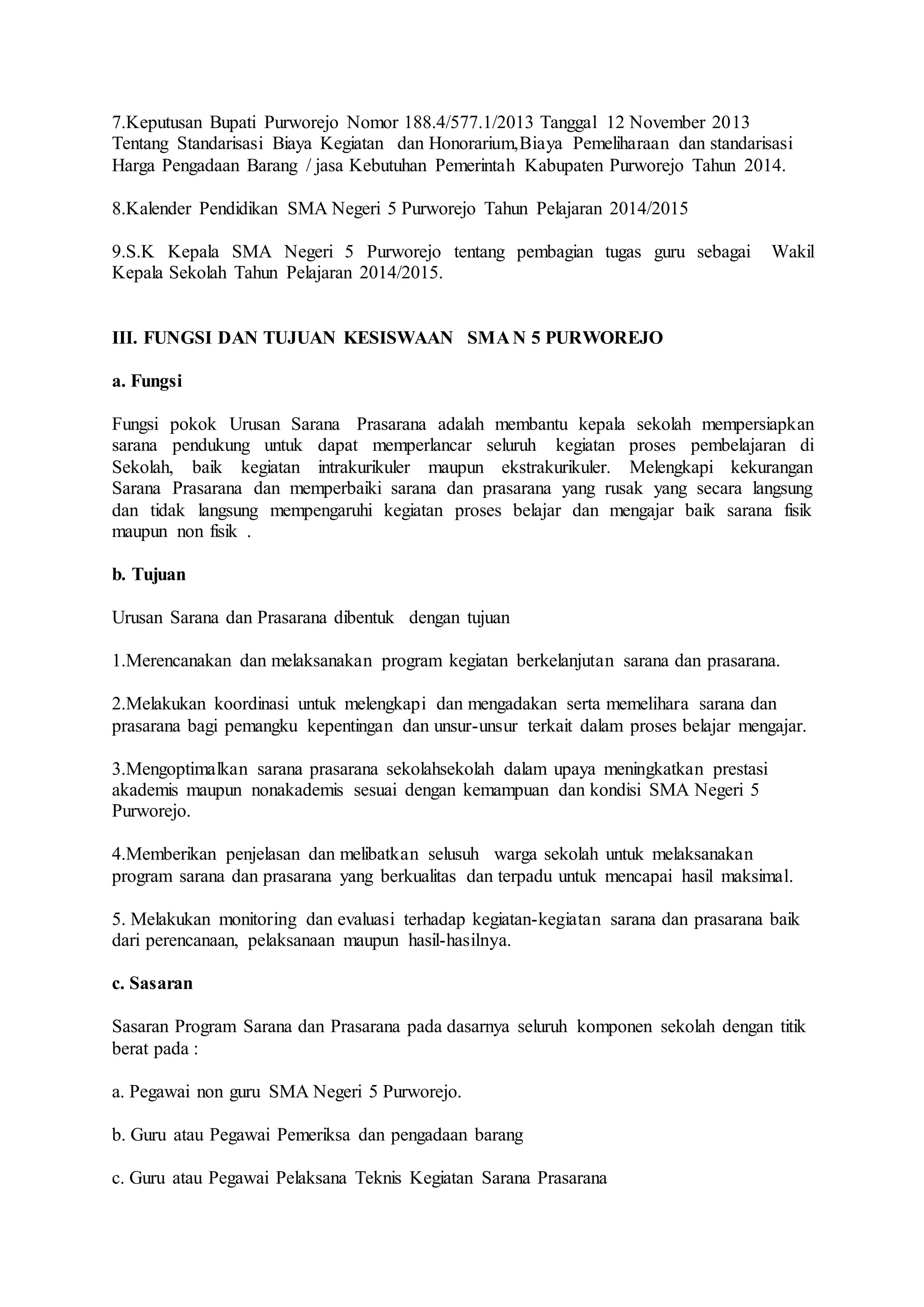 Program sarana dan prasarana sma purworejo | DOCX