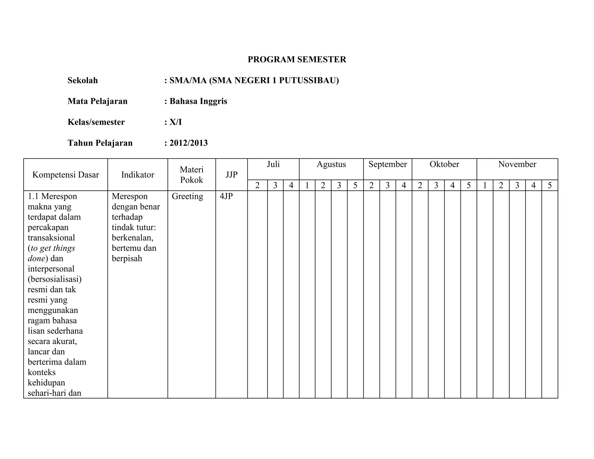 Program semester Bahasa Inggris | DOCX