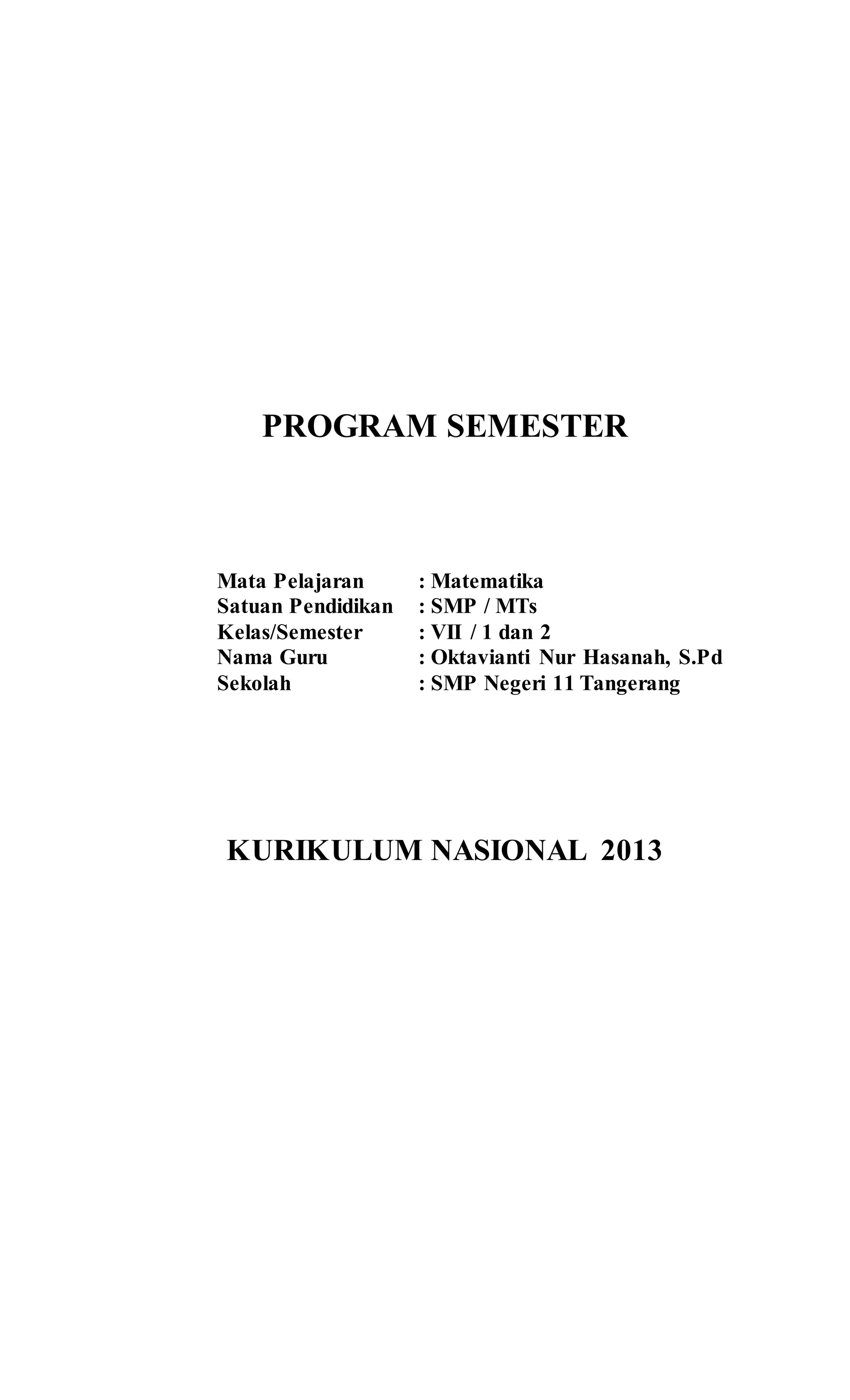 Program semester kurikulum nasional 2013 matematika | PDF