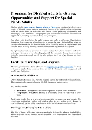 Programs for Disabled Adults in Ottawa Opportunities and Support for ...