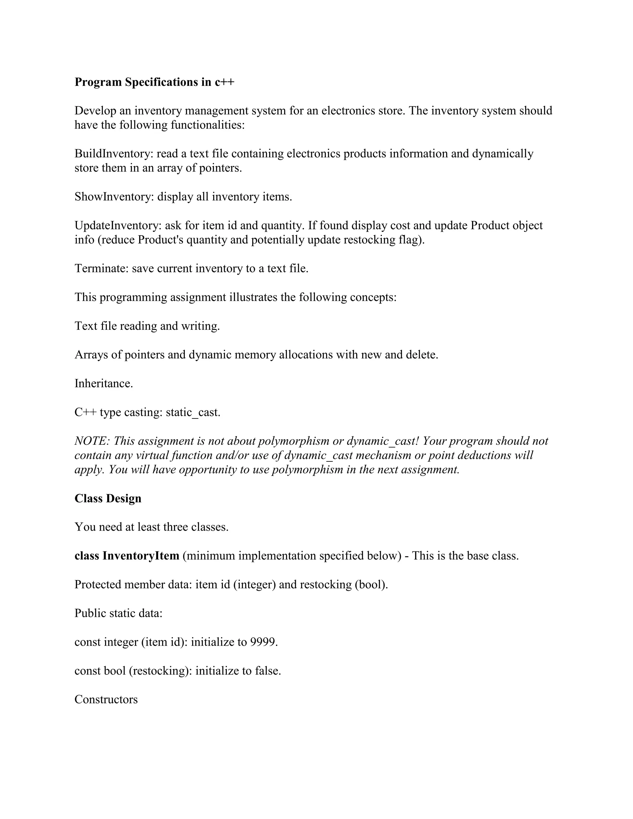 Program Specifications in c++ Develop an inventory management syste.docx