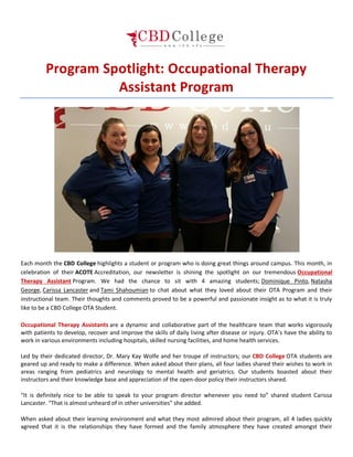 Program Spotlight: Occupational Therapy Assistant Program | PDF | Medical Health