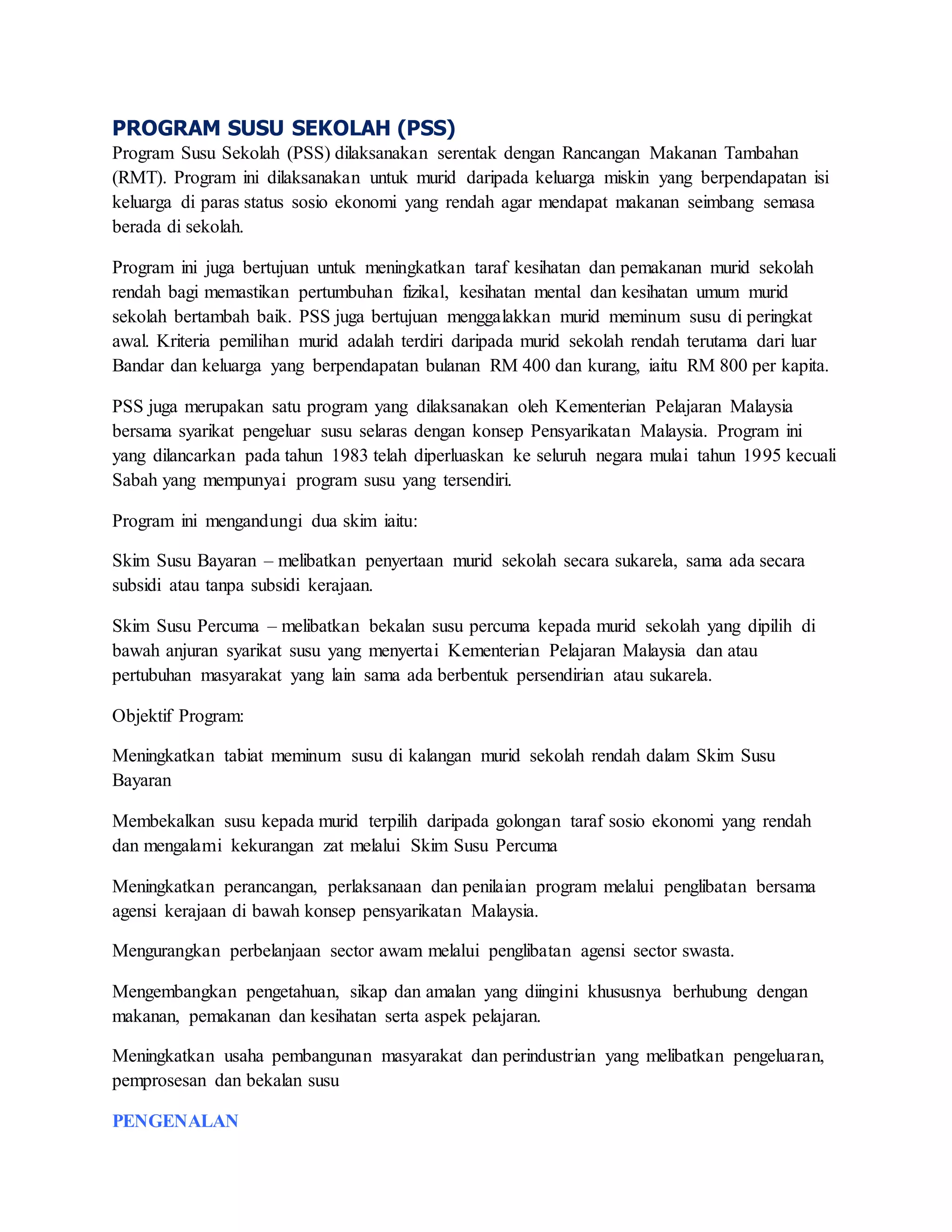 Program susu sekolah | DOCX