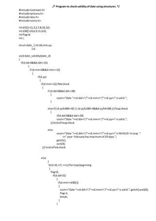 Program to check validity of date using structures | PDF