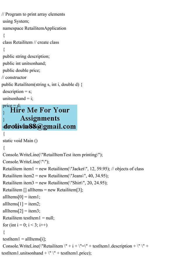 Program to print array elements using System; namespace Retai.pdf