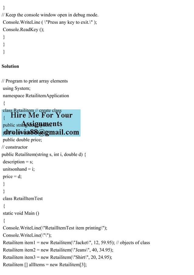 Program to print array elements using System; namespace Retai.pdf