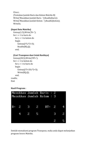 Program transpose matriks | PDF Program transpose matriks | PDF