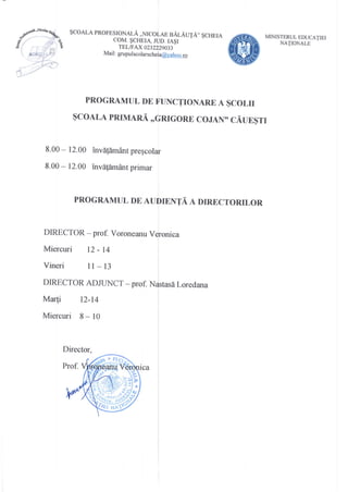 Programul de functionare al scolii | PDF