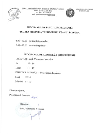 Conducerea școlii - Programul de funcționare | PDF