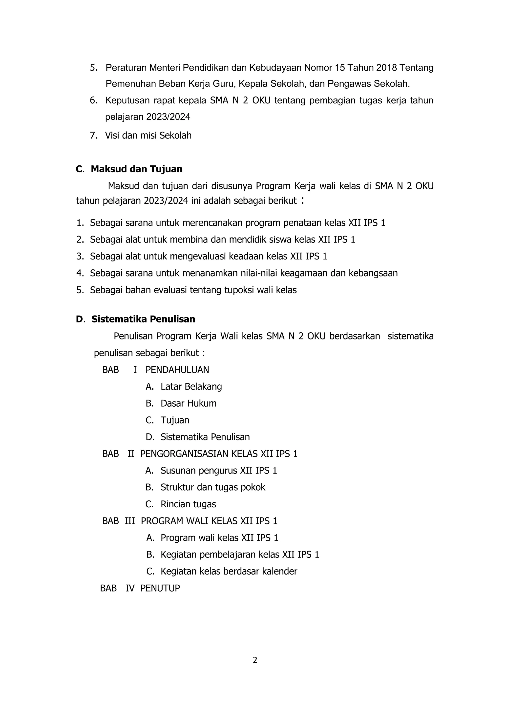 PROGRAM WALI KELAS TAHUN PELAJARAN 2023 2024 | DOCX