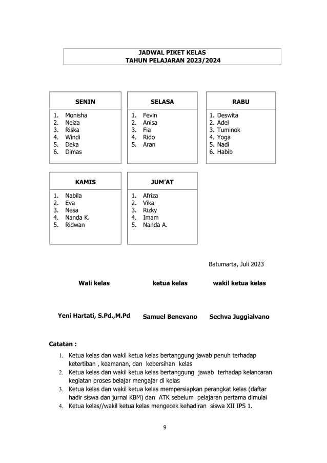 PROGRAM WALI KELAS TAHUN PELAJARAN 2023 2024 | DOCX