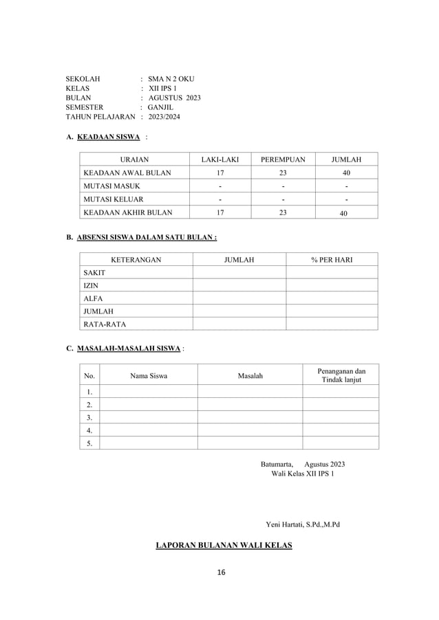 PROGRAM WALI KELAS TAHUN PELAJARAN 2023 2024 | DOCX
