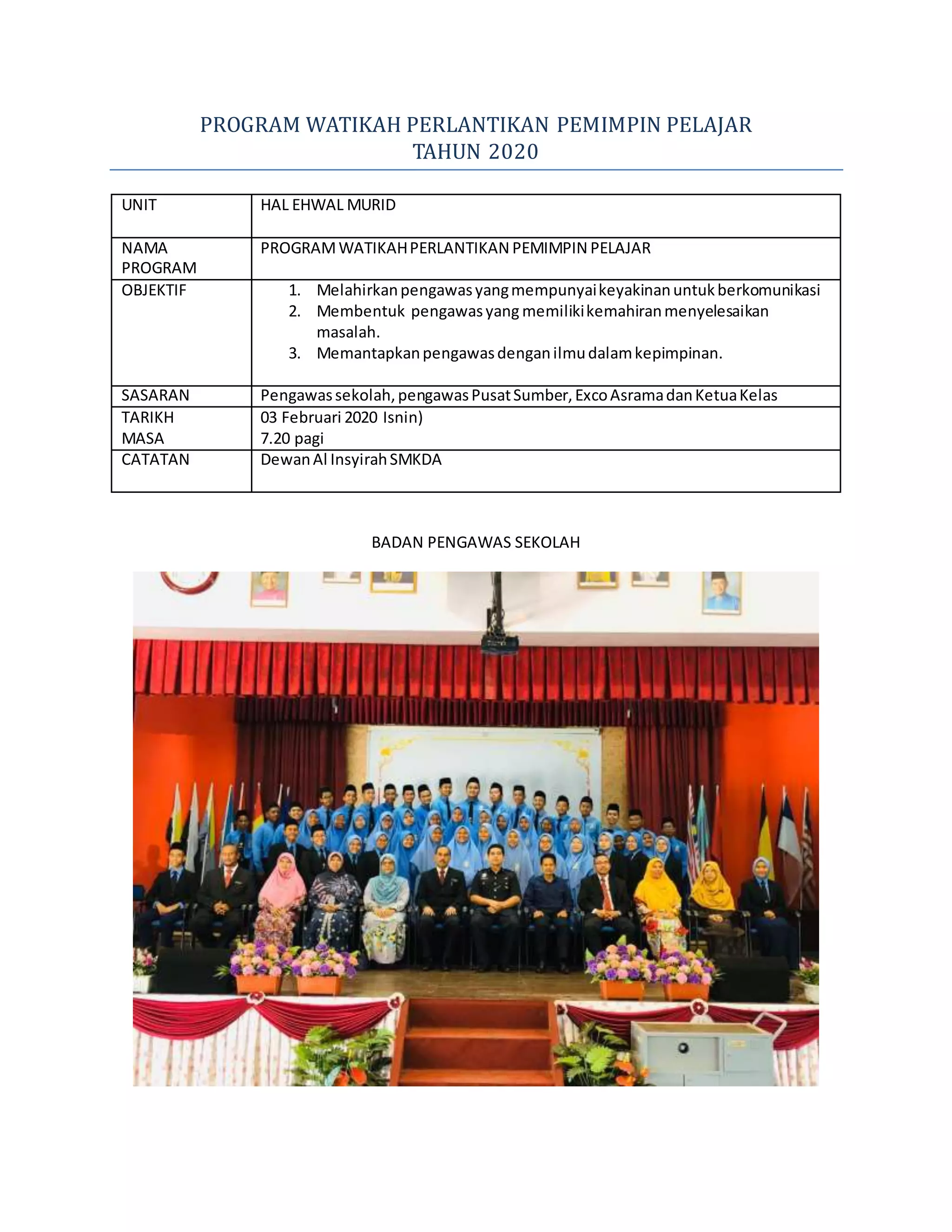 Program Watikah Perlantikan Pemimpin Pelajar | PDF