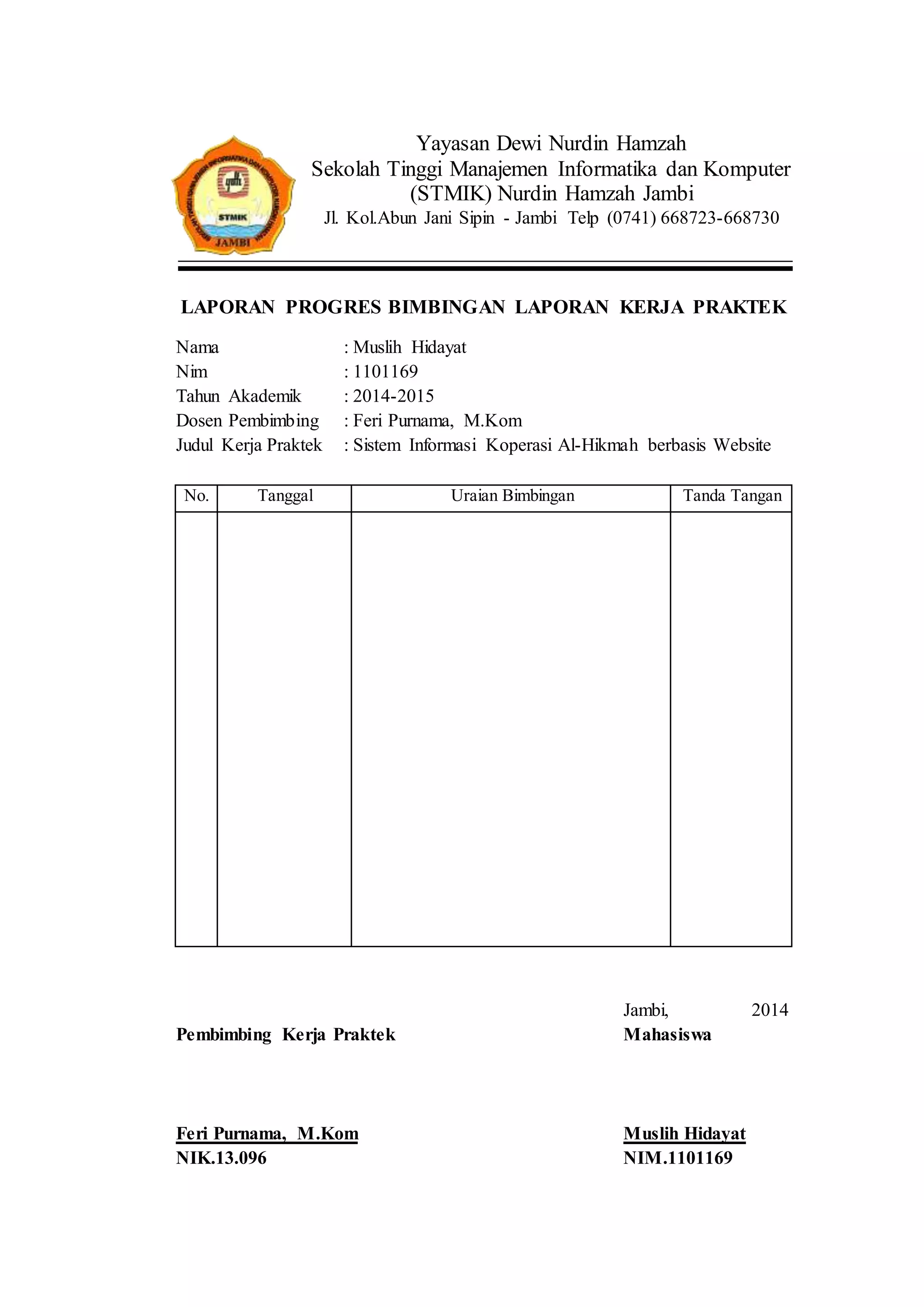 Progres Kerja Praktek | DOCX