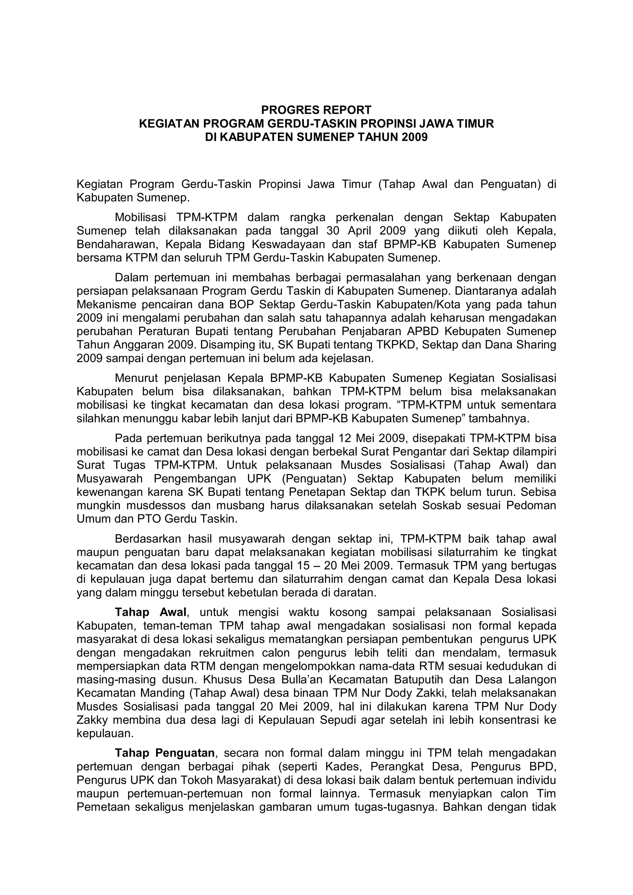 Progres Report Mei Sumenep | PDF