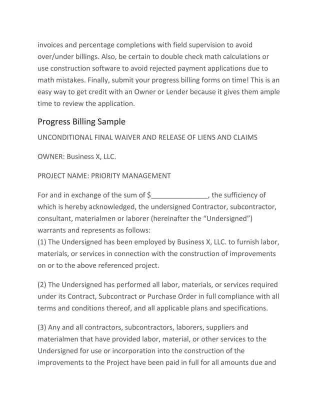 Progress billing definition | DOC | Civil Engineering Industry | Industries