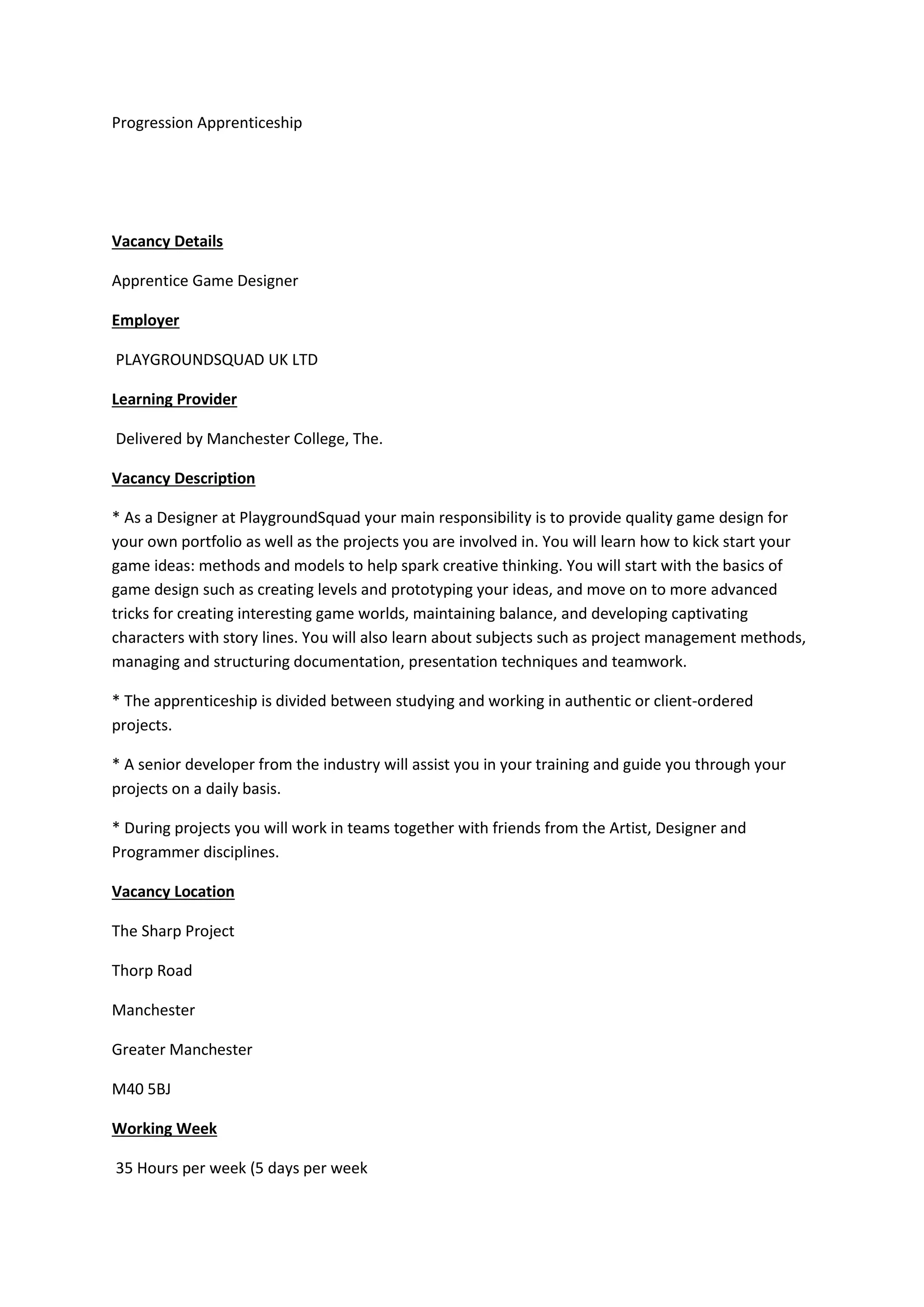 Progression apprenticeship | DOCX | Apprenticeships | Careers