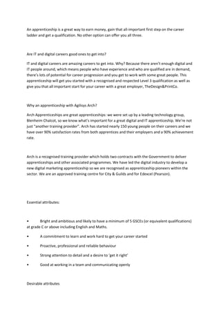 Progression apprenticeship | DOCX | Apprenticeships | Careers