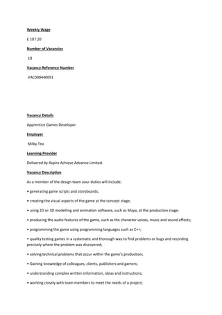 Progression apprenticeship | DOCX | Apprenticeships | Careers