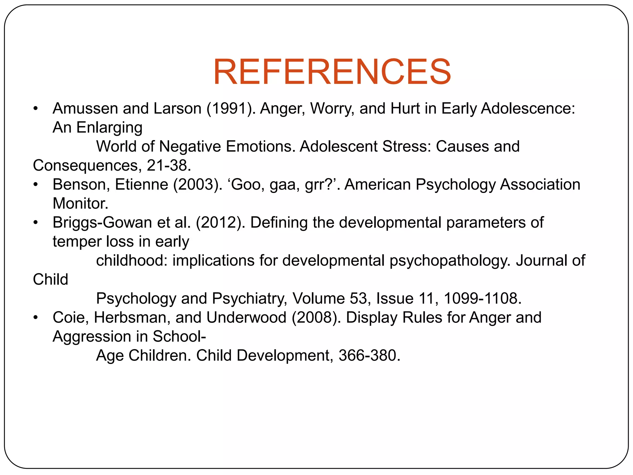 Progression of anger from childhood to adolescence | PPTX