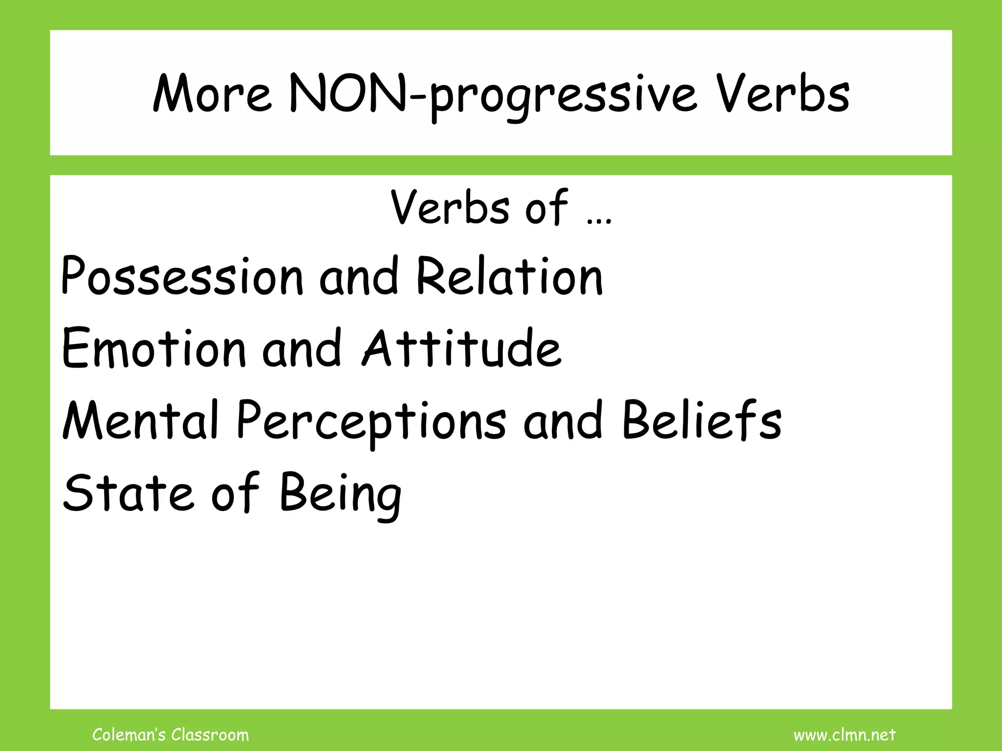 Verb Review- Special Problems with Progressive Verbs | PPT