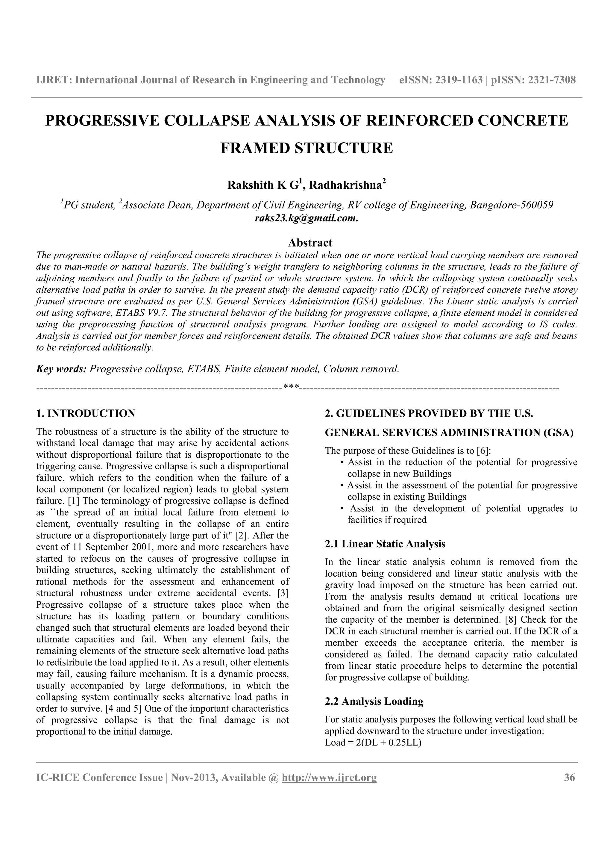 Progressive collapse analysis of reinforced concrete framed structure | PDF