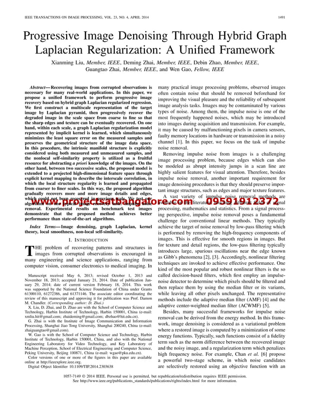 Progressive Image Denoising Through Hybrid Graph Laplacian Regularization: A Unified Framework | PDF