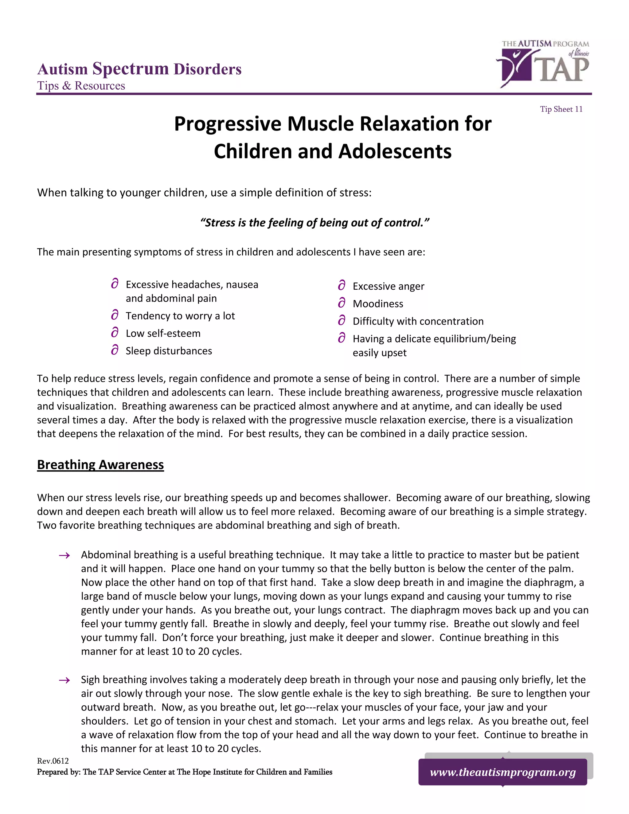 Progressive Muscle Relaxation for Children and Adolescents | PDF