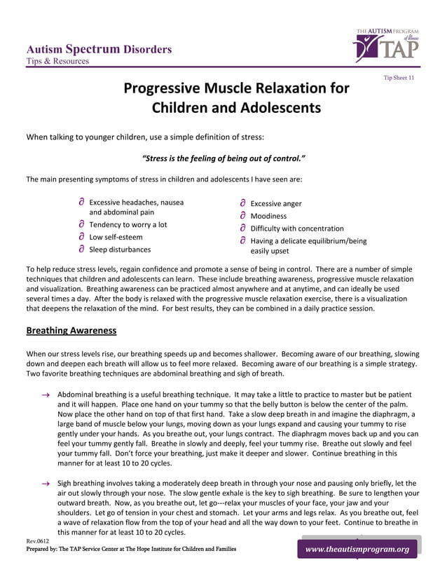 Progressive Muscle Relaxation for Children and Adolescents | PDF