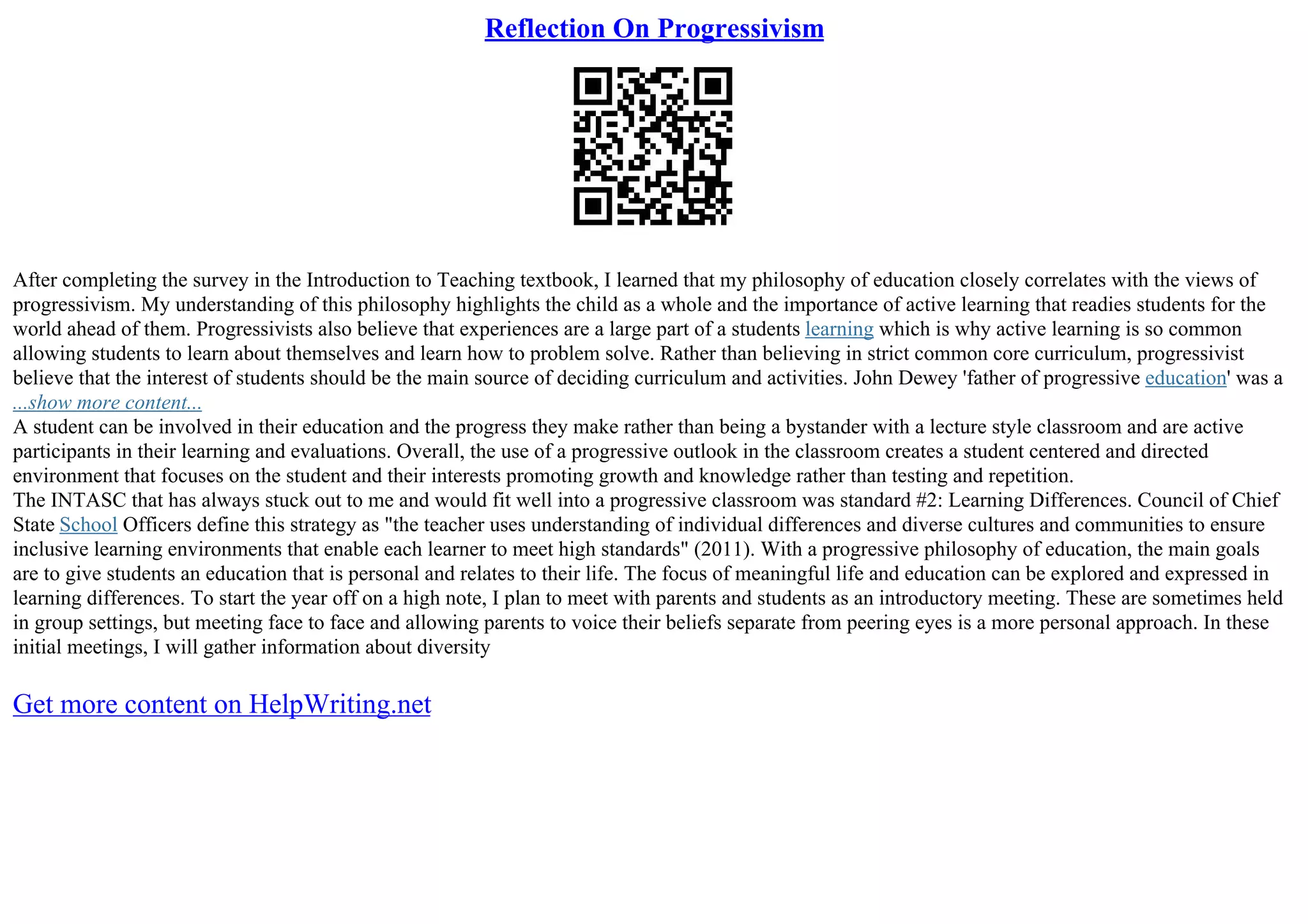 Progressivism Reflection | PDF