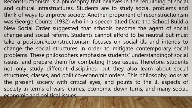 PROGRESSIVISM, THE PROGRESSIVISM CURRICULUM, RECONSTRUCTIONISM THE ...