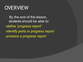 Progress report | PPTX