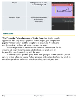 Snake Game in Python Progress report | PDF