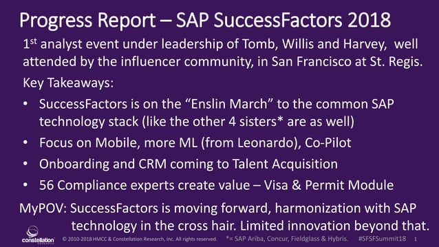 Progress Report - SAP SuccessFactors Analyst Summit 2018 | PPT