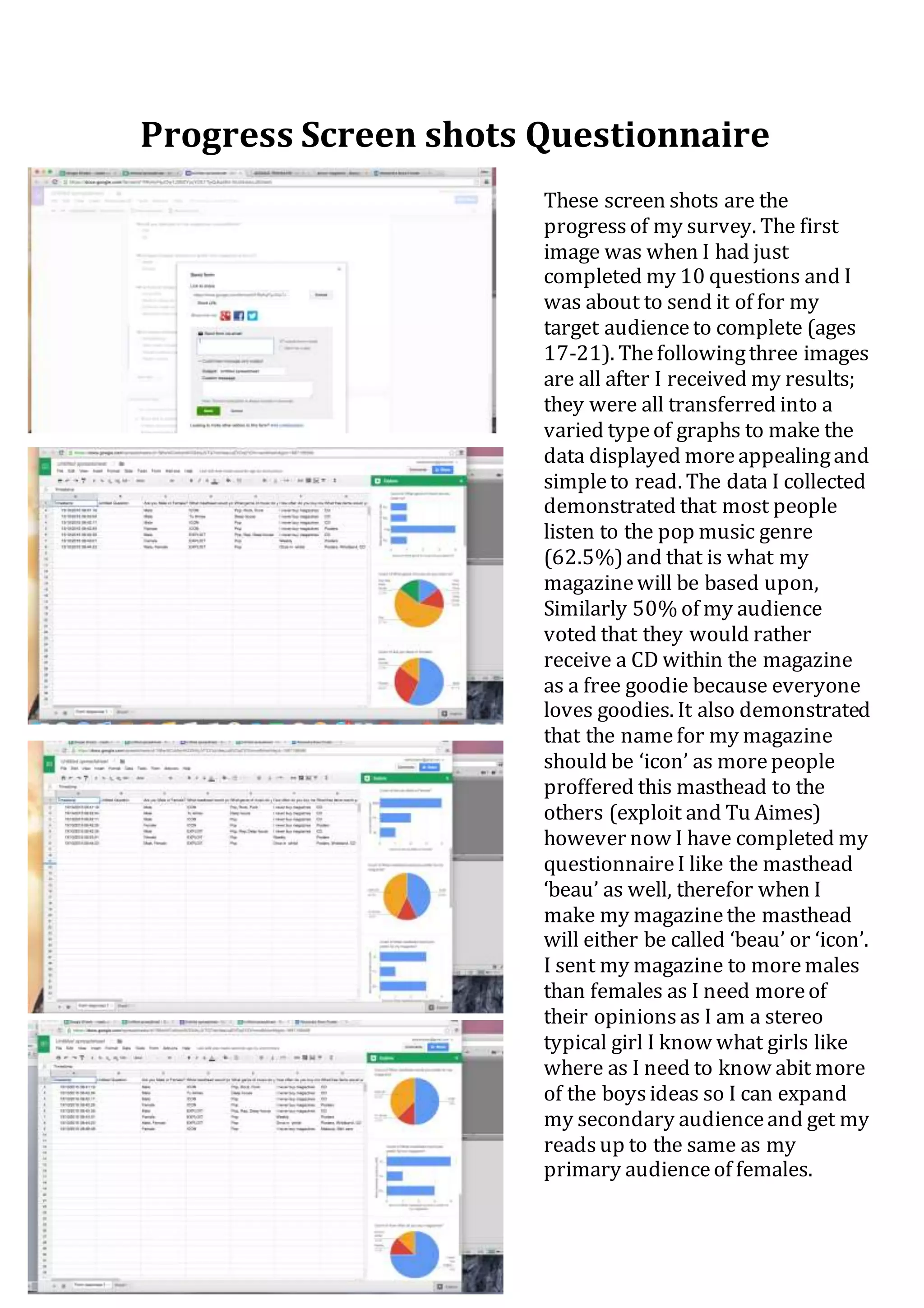 screen shots of questionaire and analysis | DOCX