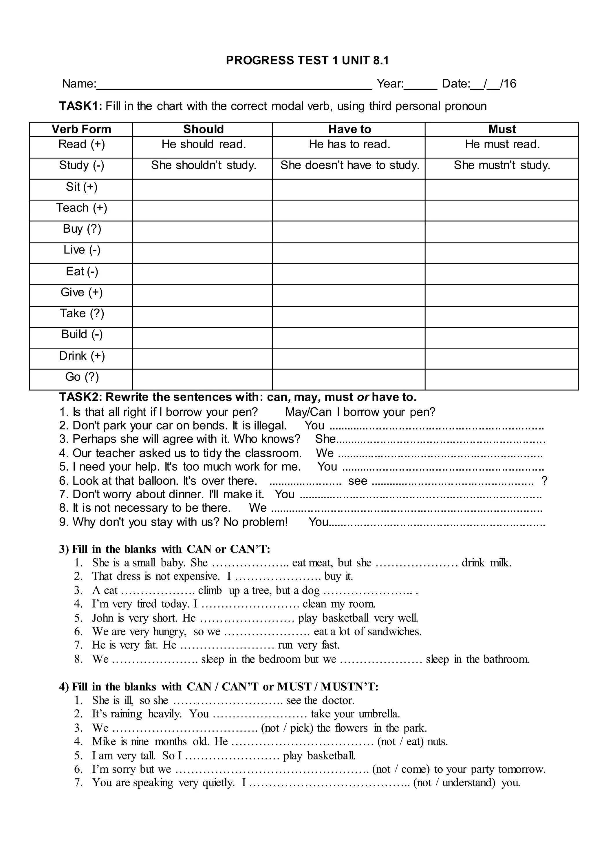 Progresst Test About Modal Verbs | PDF
