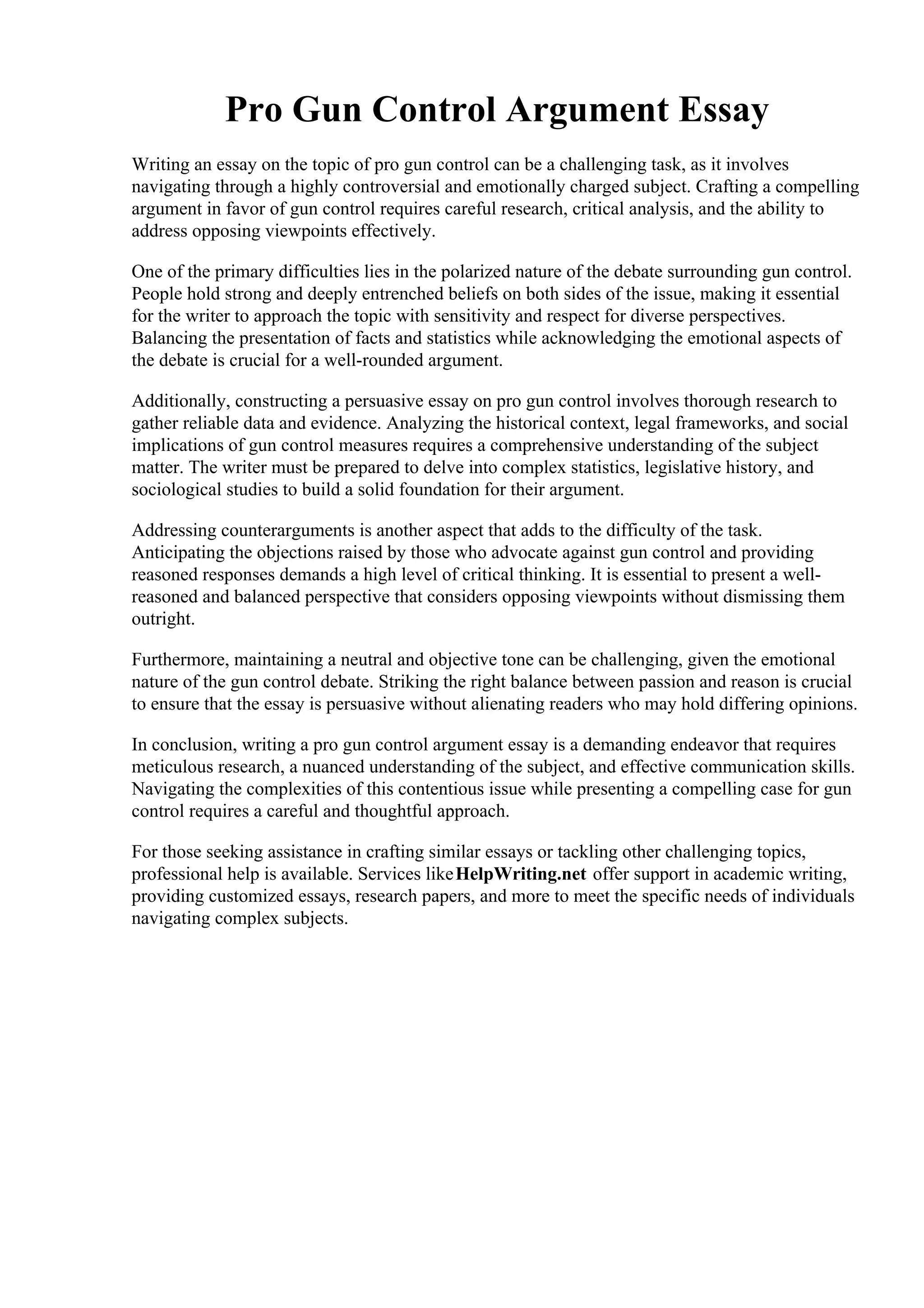 Pro Gun Control Argument Essay | PDF