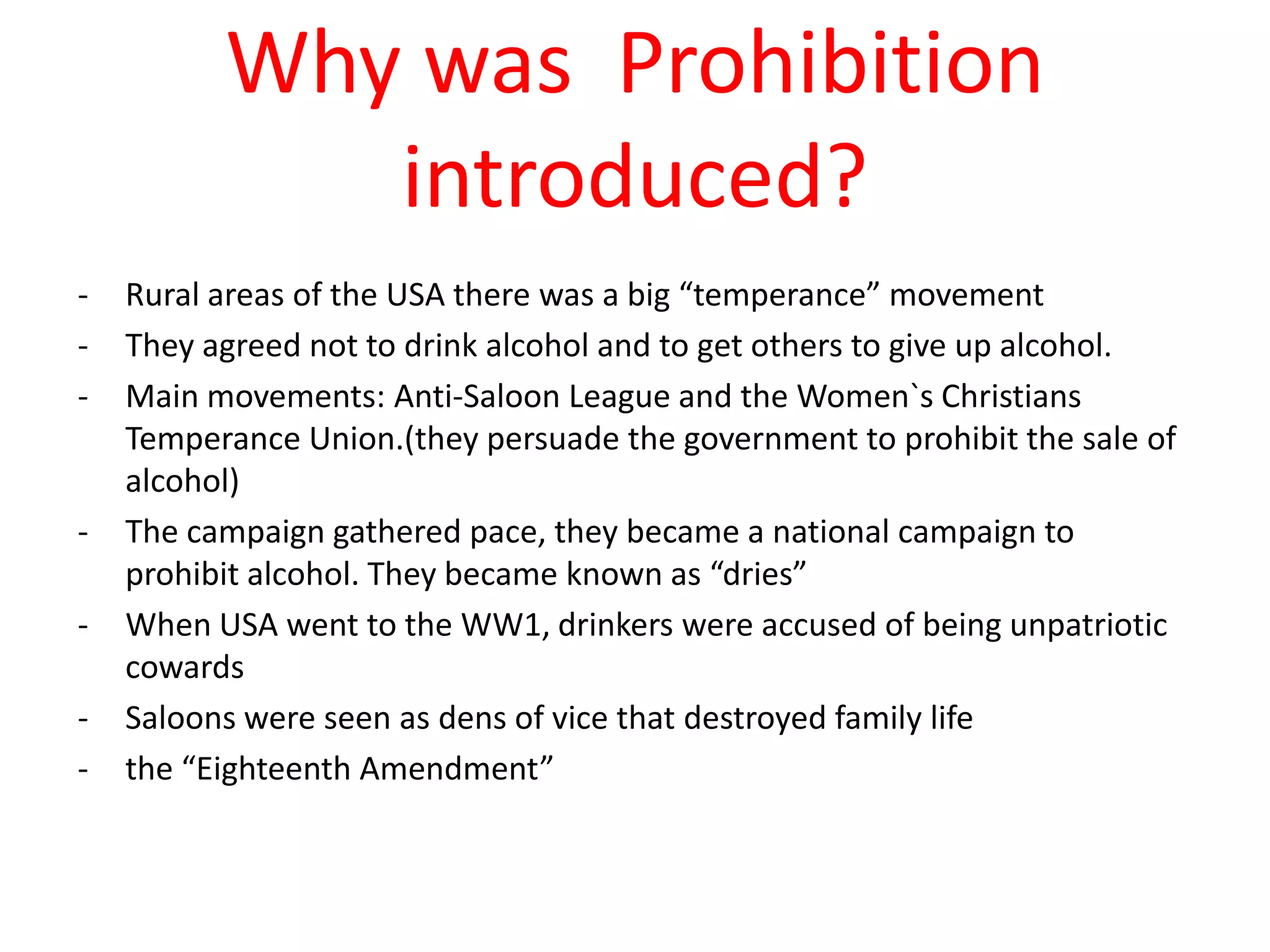 Prohibition in 1920's | PPTX