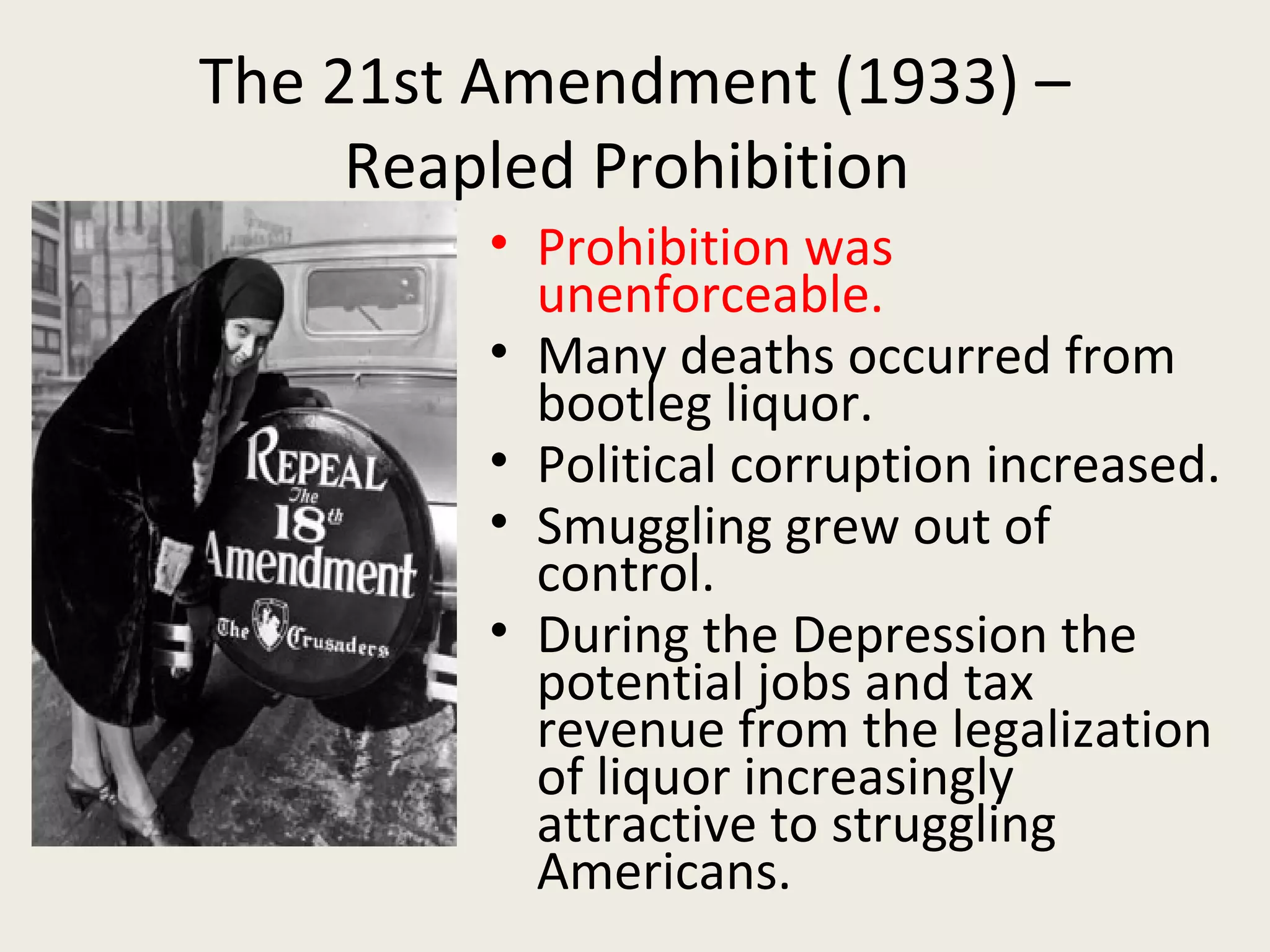 Prohibition & The 21st Amendment | PPT