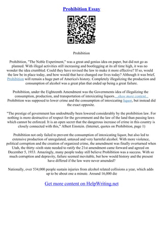 Prohibition Essay | PDF