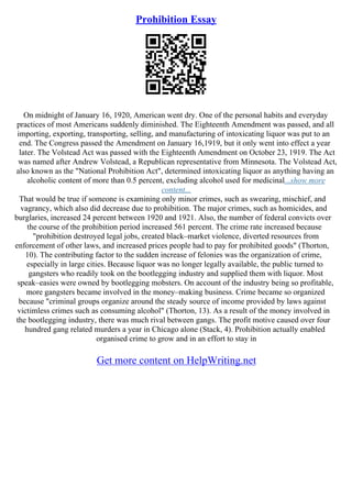 Prohibition Essay | PDF
