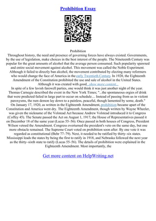 Prohibition Essay | PDF