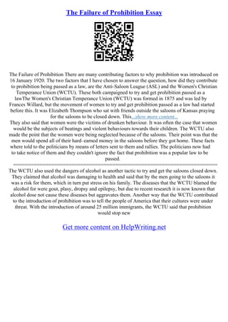 Prohibition Essay | PDF