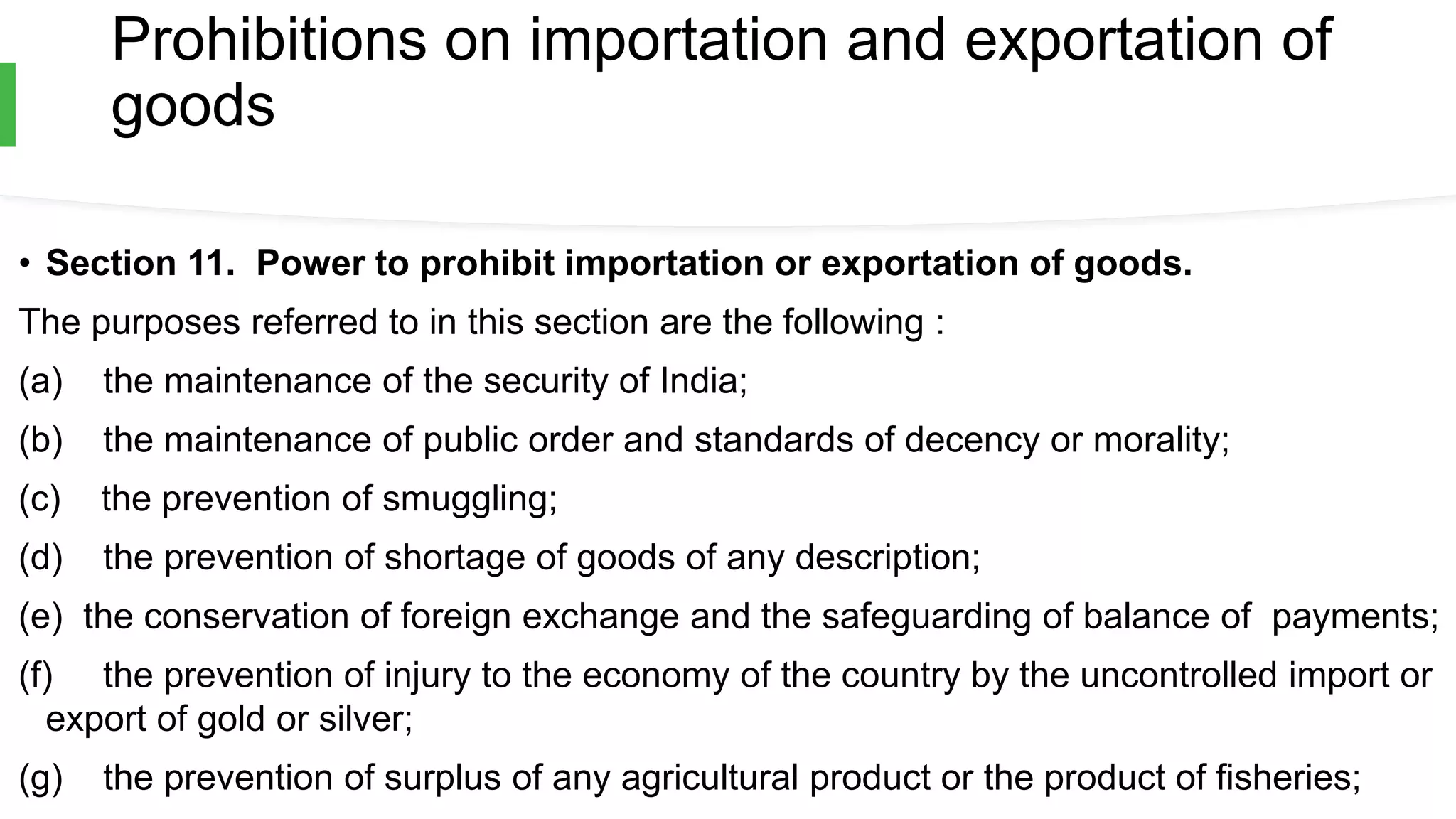 Prohibitions and restriction on import and export of goods | PPT