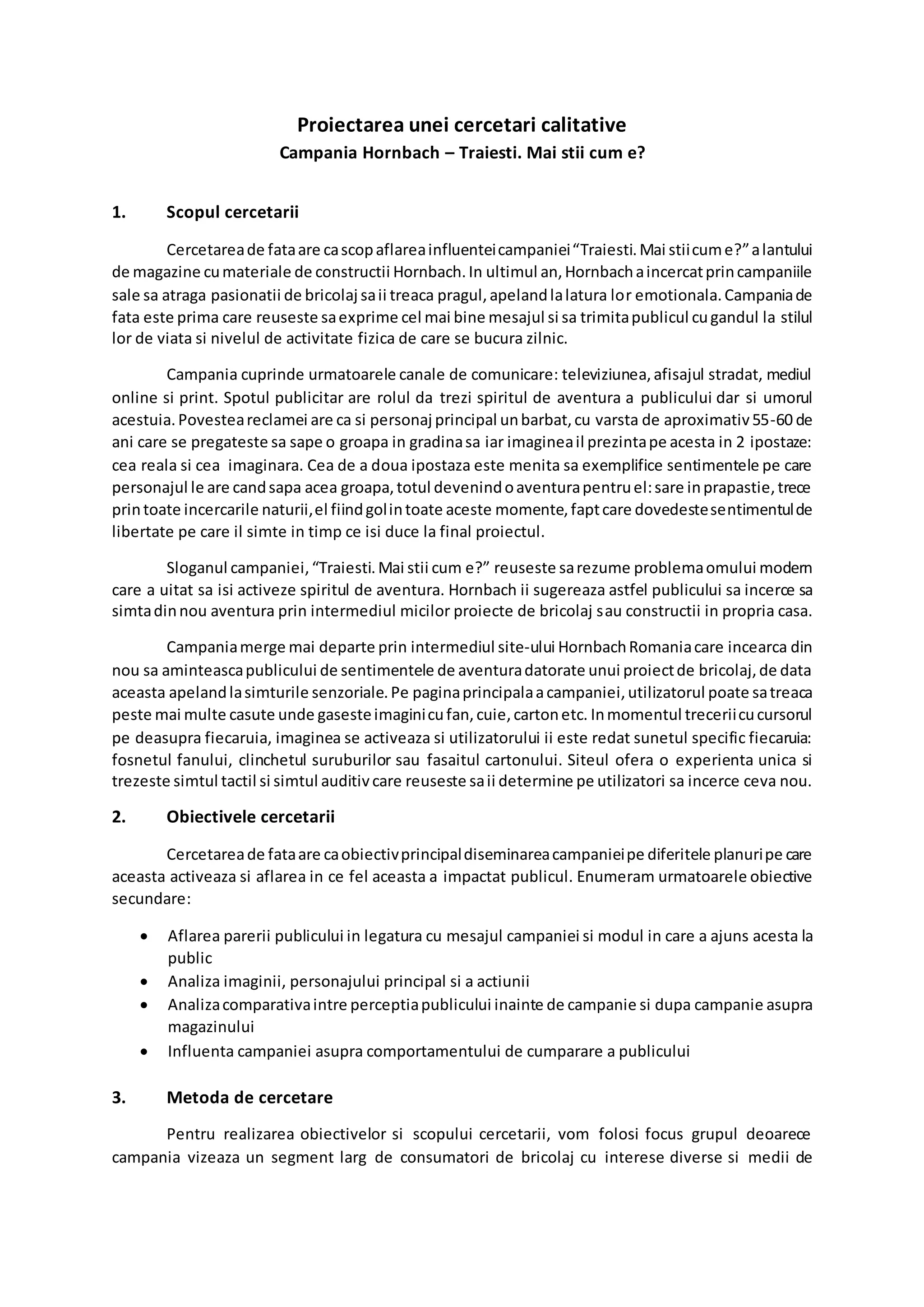 Proiectarea unei cercetari calitative | DOCX