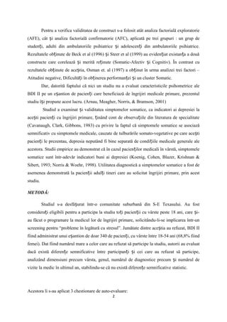 Proiect bdi ii utilitatea BDI II | PDF